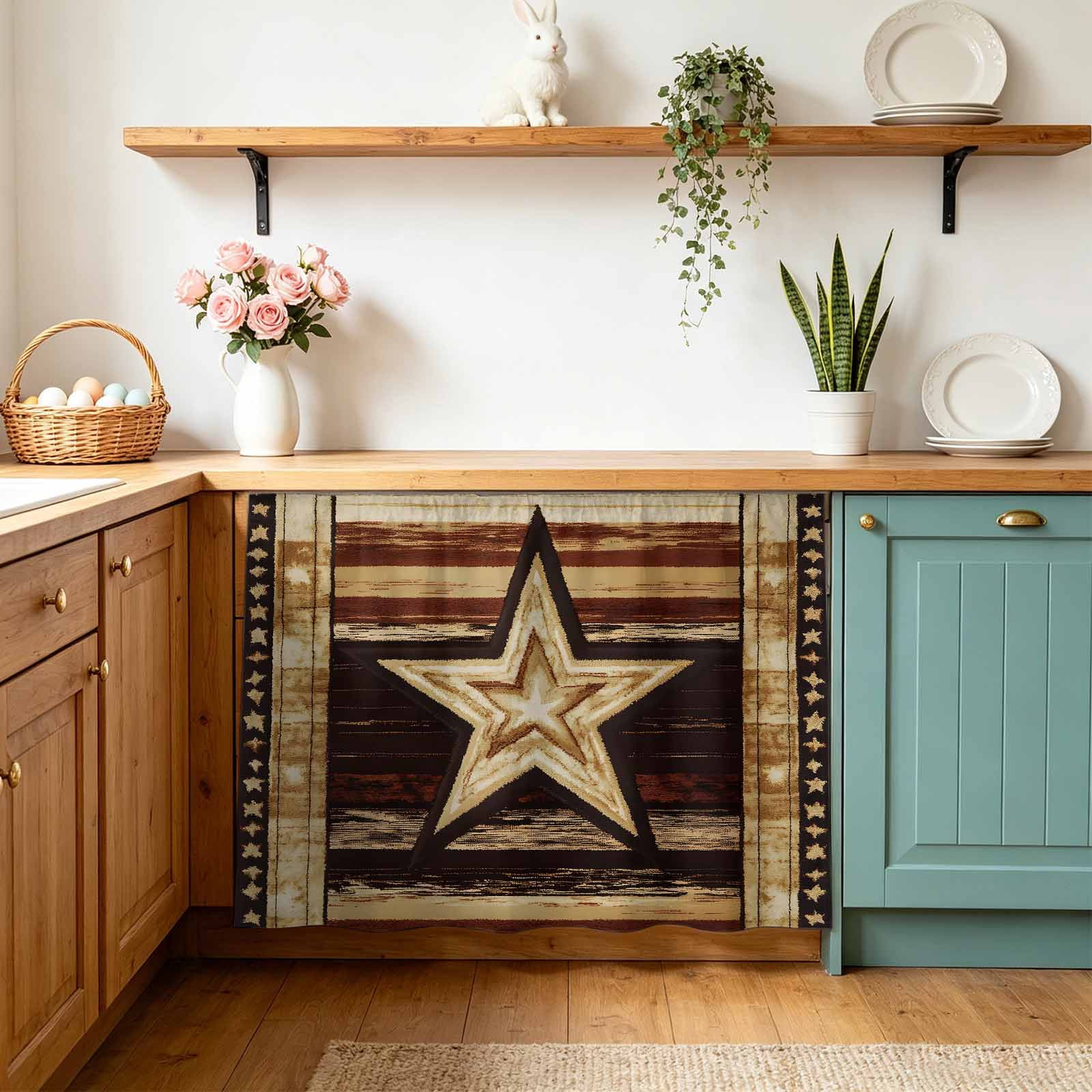 Cabinet Curtains 28"W x 35"L, Brown Star Western Sink Skirt for ...