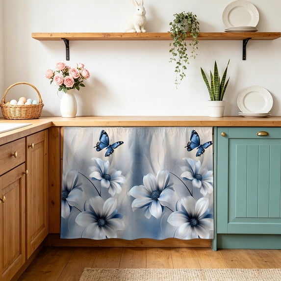Cabinet Curtains 28"W x 35"L, Elegant Floral Sink Skirt for Bathroom ...