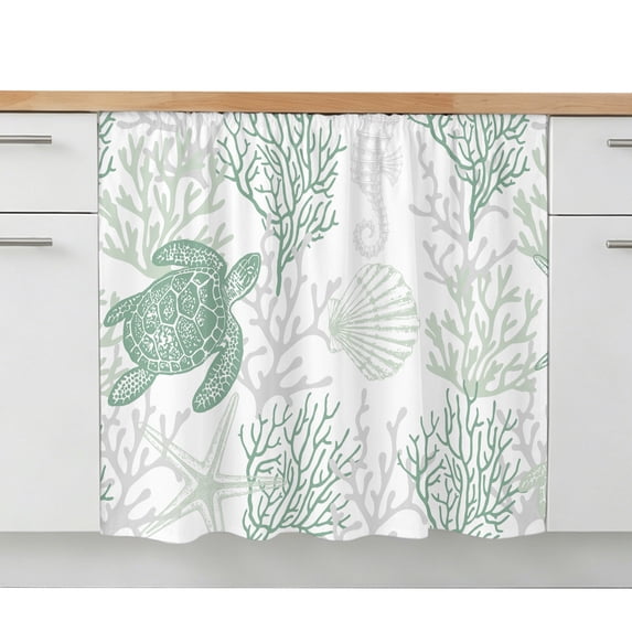 Cabinet Curtains 28"W x 35"L, Green Coastal Sink Skirt for Bathroom ...