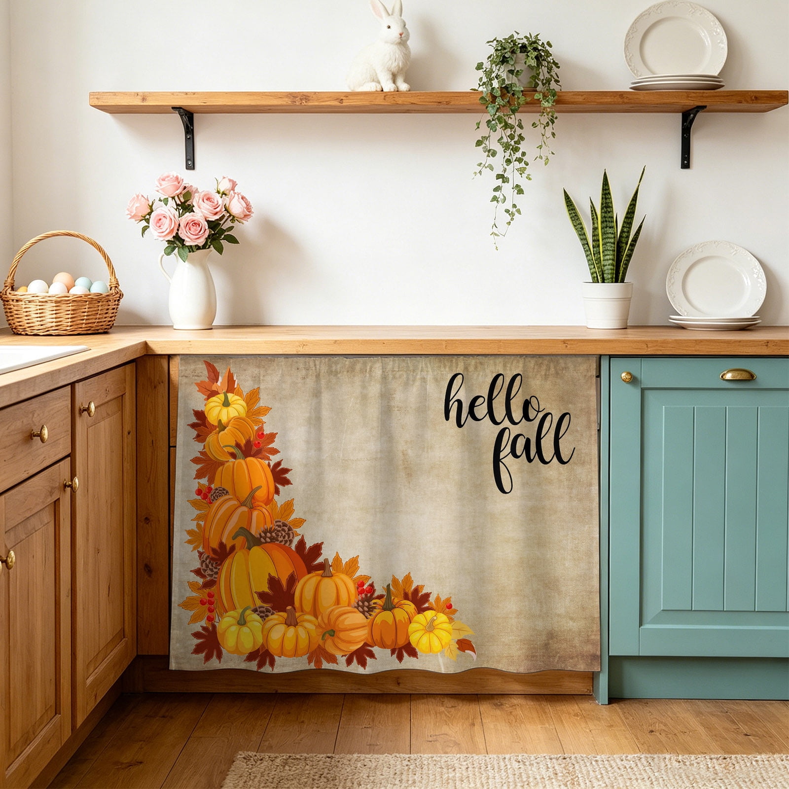 Cabinet Curtains 28"W x 35"L, Hello Fall Sink Skirt for Bathroom ...