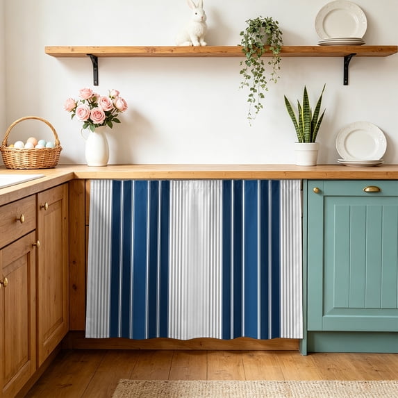 Cabinet Curtains 28"W x 35"L, Lake Blue Stripes Sink Skirt for Bathroom ...