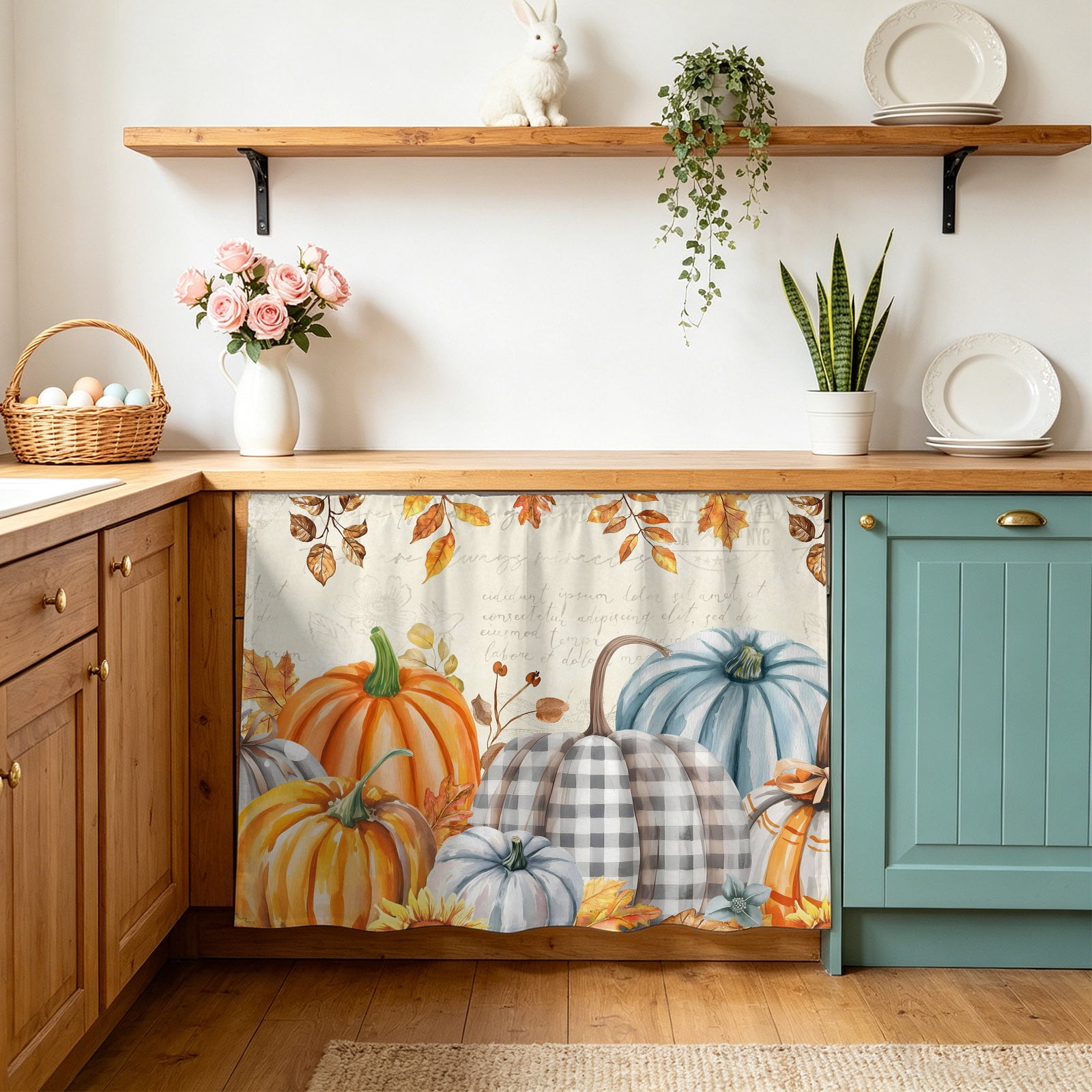 Cabinet Curtains 28"W x 35"L, Orange Pumpkins Fall Sink Skirt for ...
