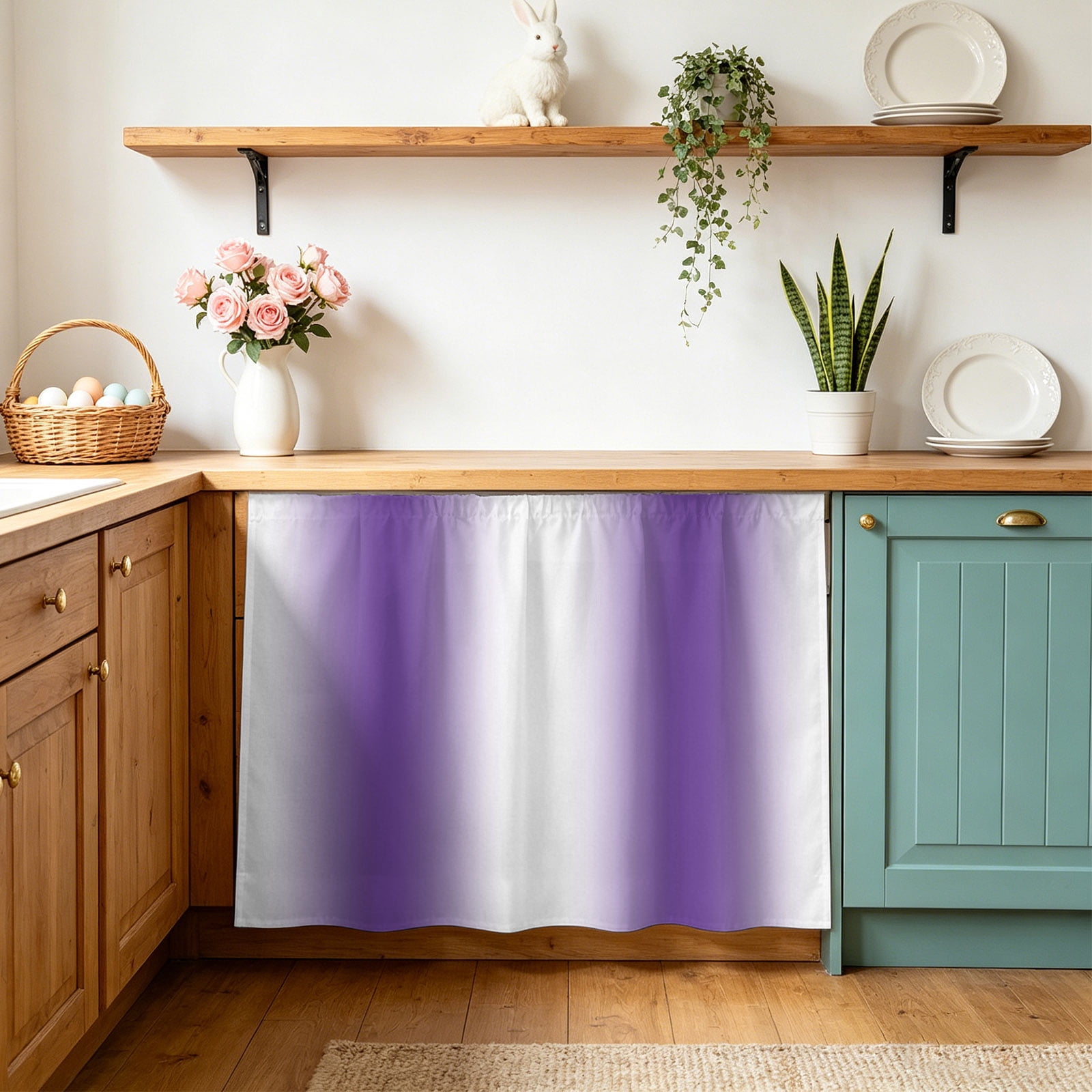 Cabinet Curtains 28"W x 35"L, Purple White Ombre Sink Skirt for ...
