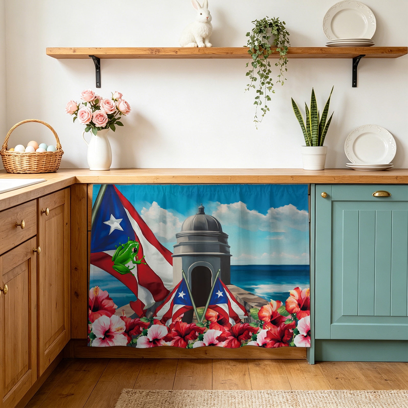 Cabinet Curtains 28"W x 35"L, Red Blue Flag Sink Skirt for Bathroom ...