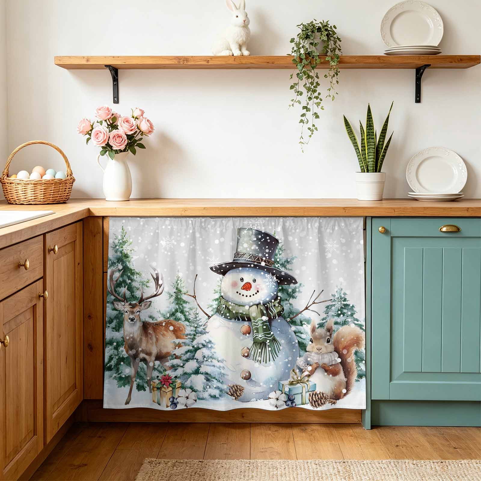 Cabinet Curtains 28"W x 35"L, Sage Green Christmas Sink Skirt for ...