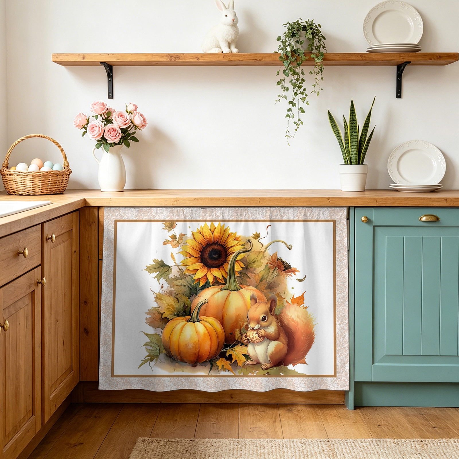 Cabinet Curtains 28"W x 35"L, Thanksgiving Fall Sink Skirt for Bathroom ...