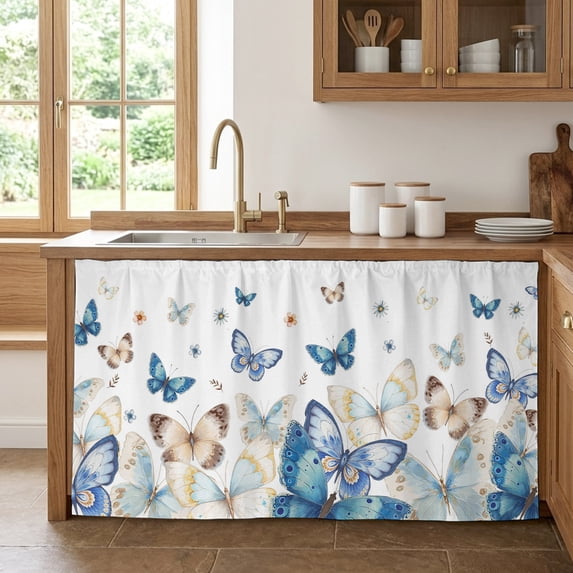 Cabinet Curtains 28"W x 51"L, Blue Butterfly Farmhouse Sink Skirt for ...