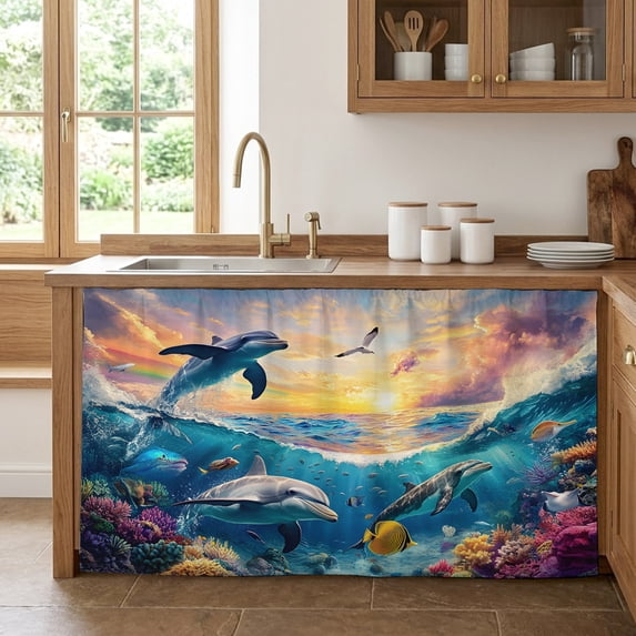 Cabinet Curtains 28"W x 51"L, Blue Coastal Sink Skirt for Bathroom ...