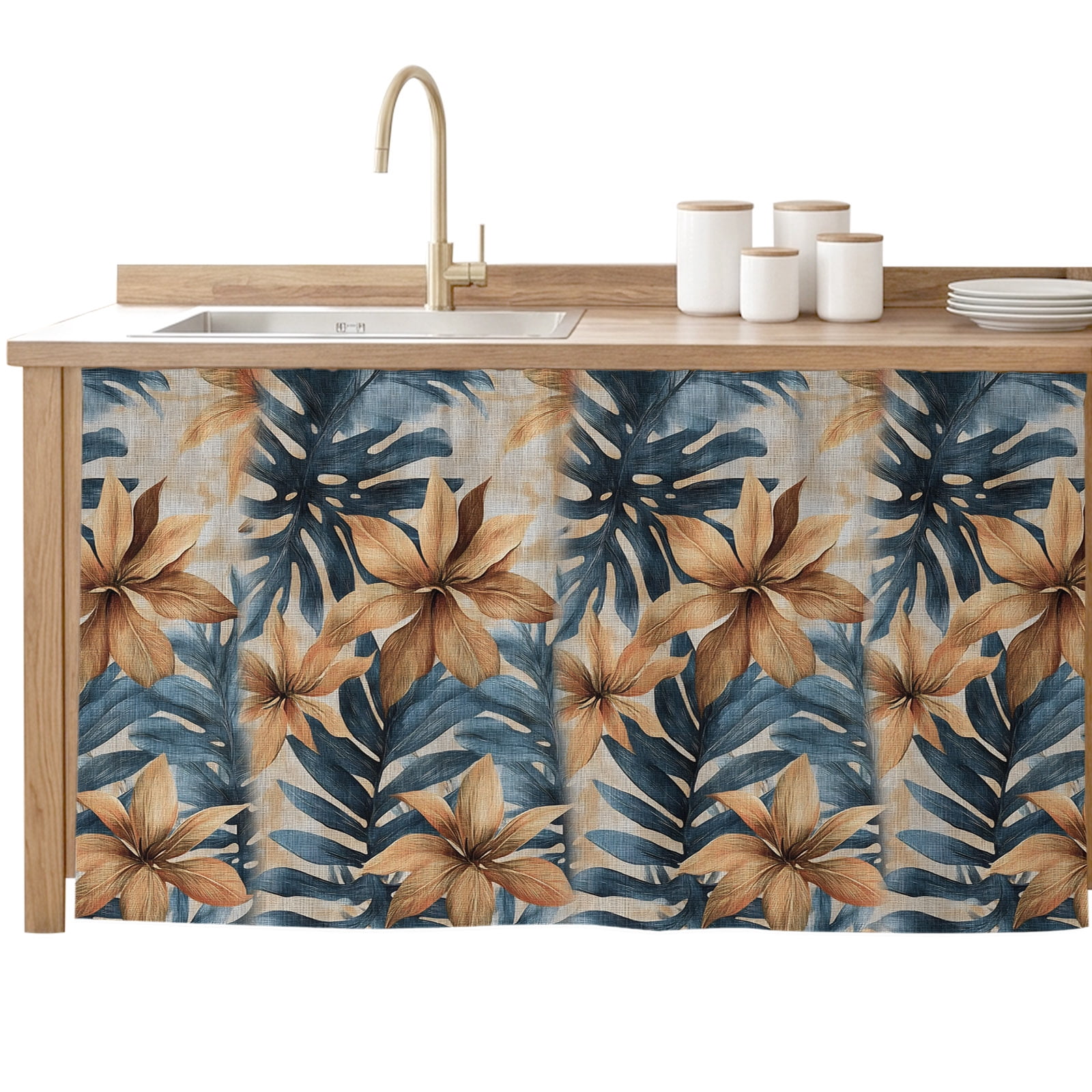Cabinet Curtains 28"W x 51"L, Dustproof Sink Skirt Curtain for Kitchen ...