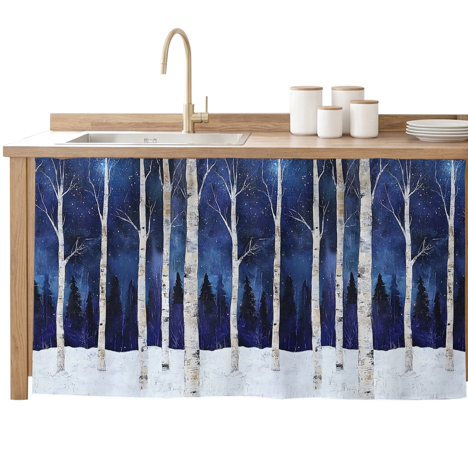 Cabinet Curtains 28"W x 51"L, Dustproof Sink Skirt Curtain for Kitchen ...