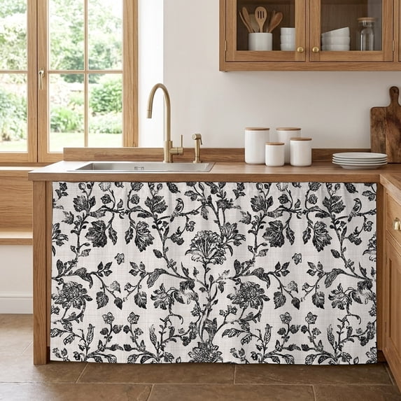 Cabinet Curtains 28"W x 51"L, Farmhouse Black Sink Skirt for Bathroom ...