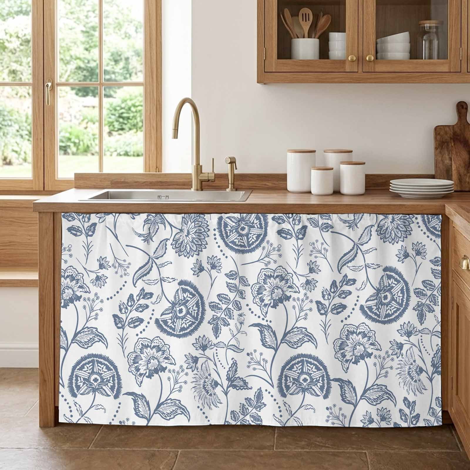 Cabinet Curtains 28"W x 51"L, Farmhouse Spring Sink Skirt for Bathroom ...