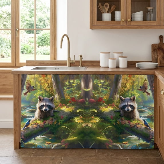 Cabinet Curtains 28"W x 51"L, Forest Raccoon Sink Skirt for Bathroom ...