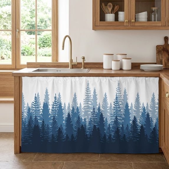 Cabinet Curtains 28"W x 51"L, Modern Forest Blue, Sink Skirt for ...