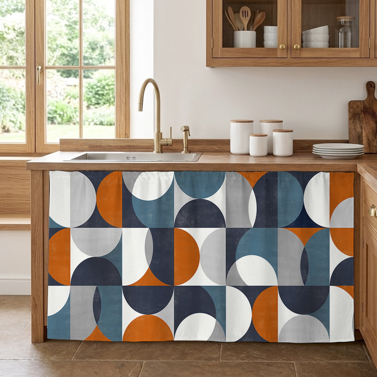 Cabinet Curtains 28"W x 51"L, Navy Blue Sink Skirt for Bathroom Kitchen ...