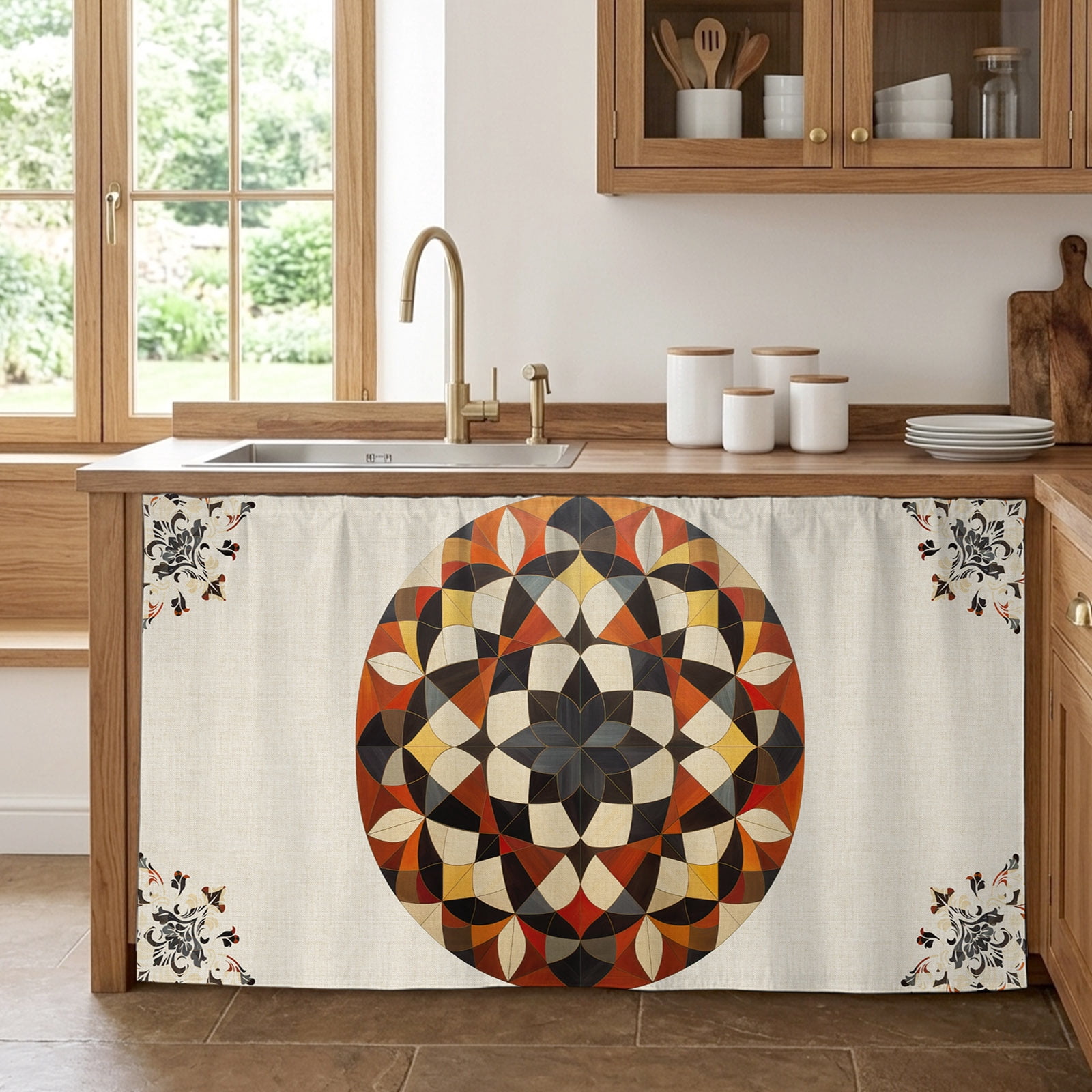 Cabinet Curtains 28"W x 51"L, Orange Black, Sink Skirt for Bathroom ...
