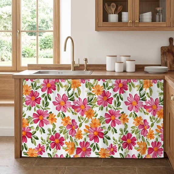 Cabinet Curtains 28"W x 51"L, Pink Orange Floral Sink Skirt for ...