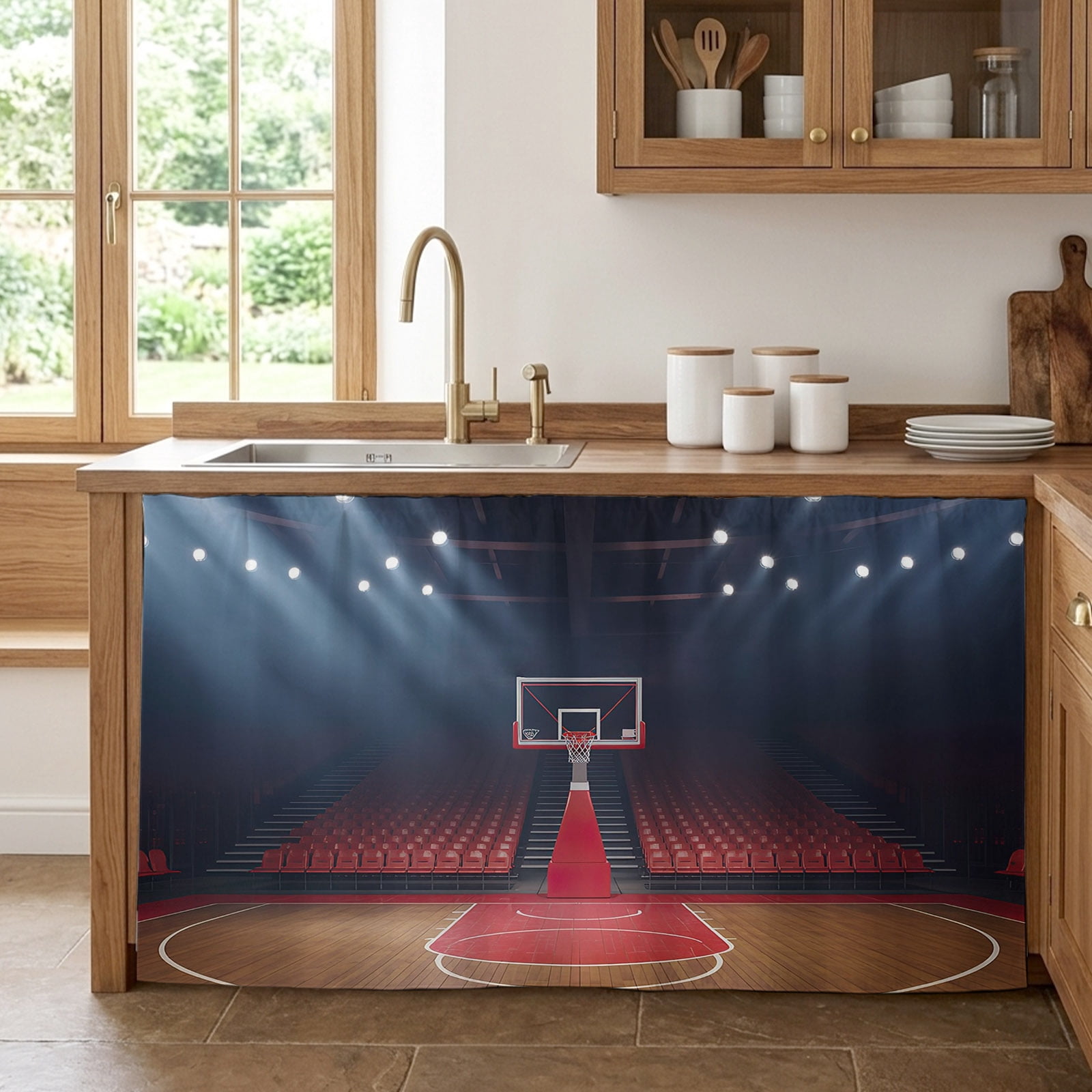 Cabinet Curtains 32"W x 55"L, Basketball Court Sink Skirt for Bathroom ...