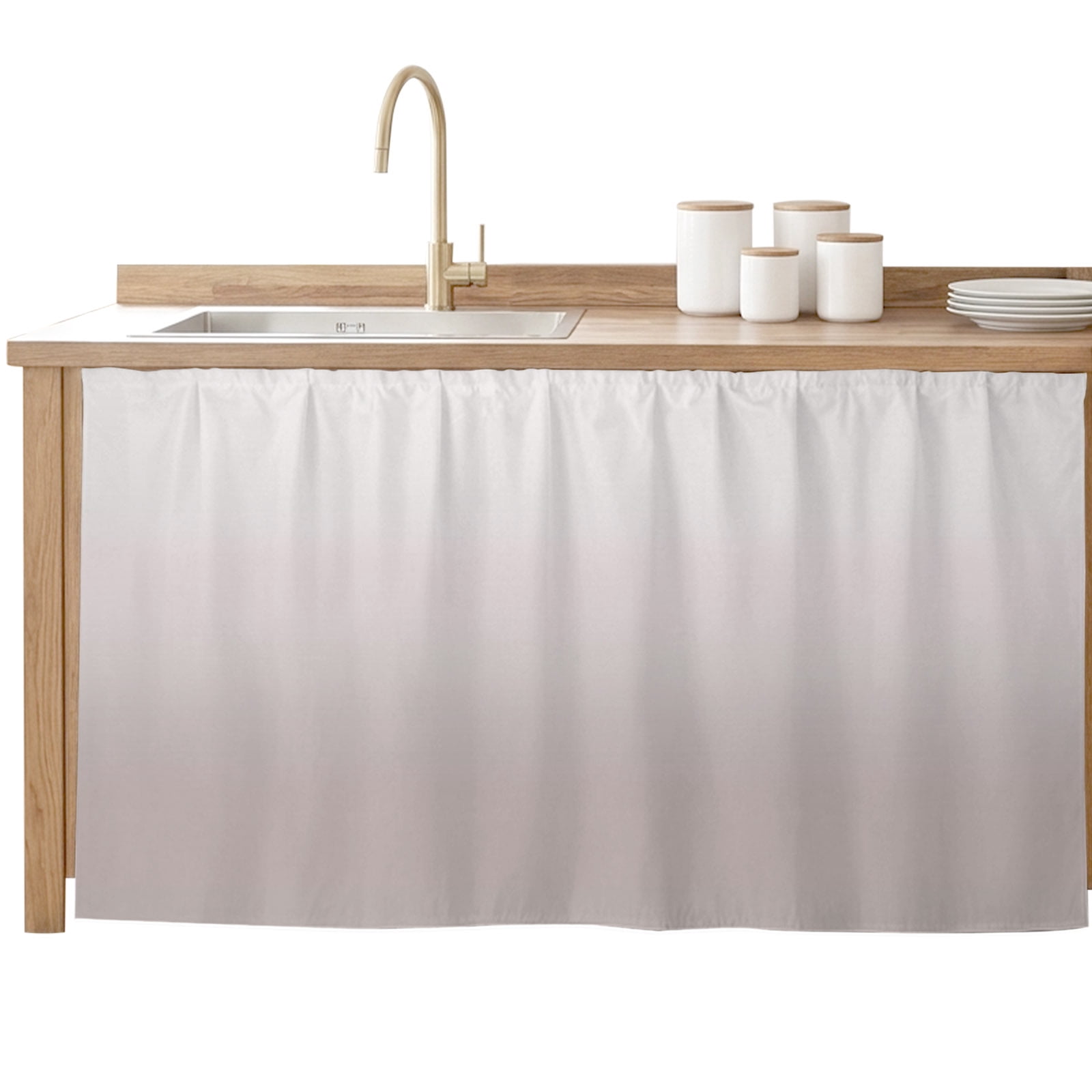 Cabinet Curtains 32"W x 55"L, Beige Ombre Sink Skirt for Bathroom ...