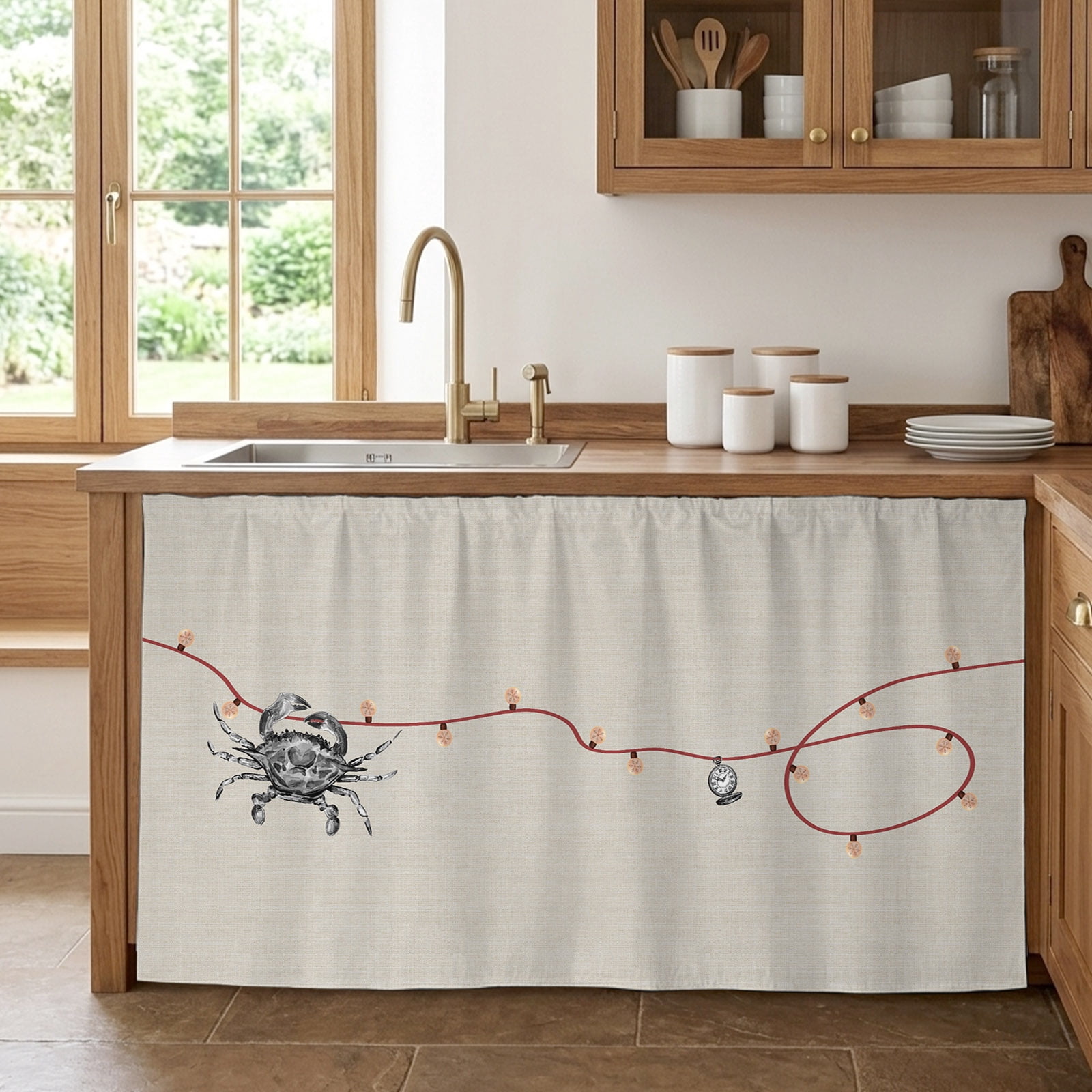 Cabinet Curtains 32"W x 55"L, Coastal Crab Christmas Sink Skirt for ...