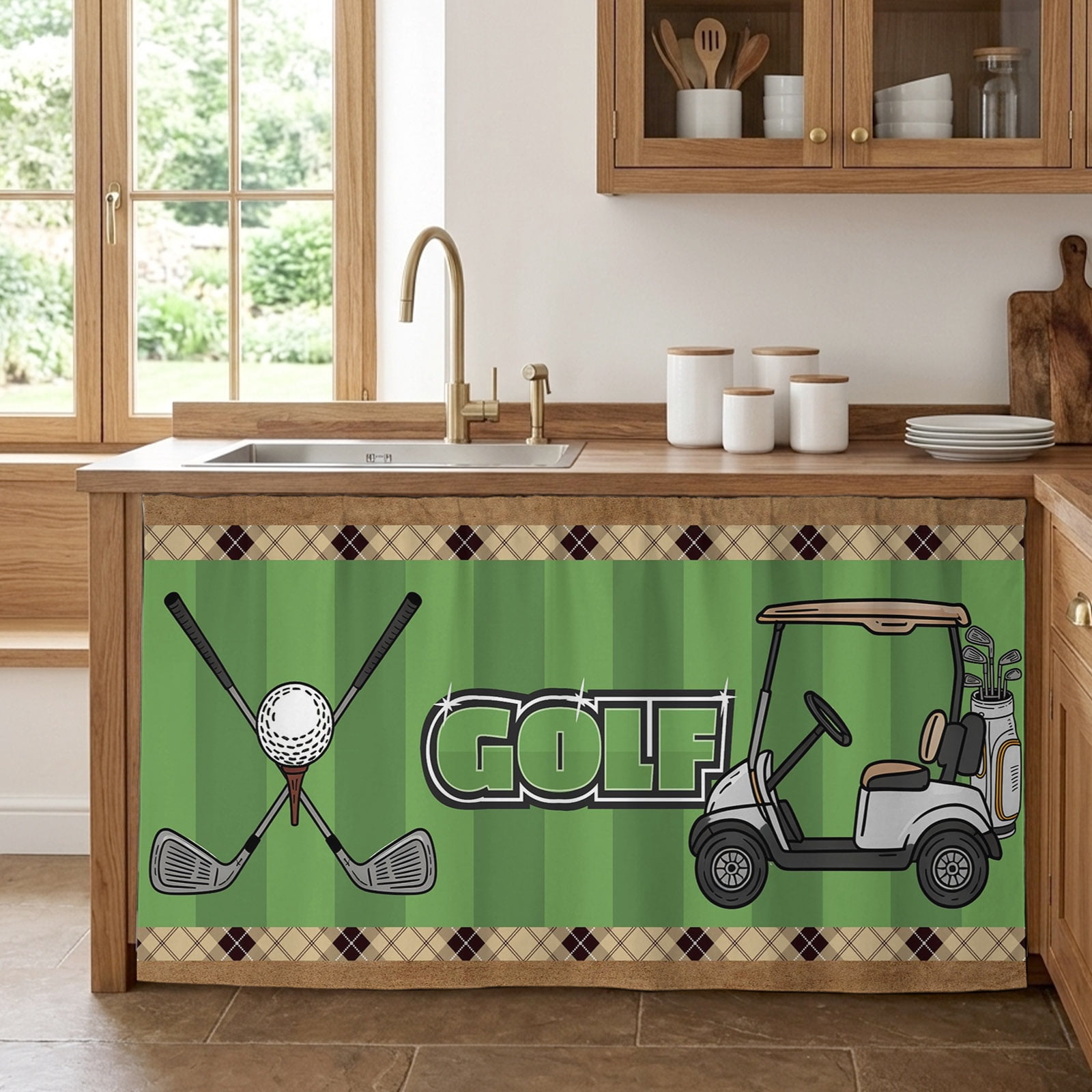 Cabinet Curtains 32"W x 55"L, Golf Balls Sink Skirt for Bathroom ...