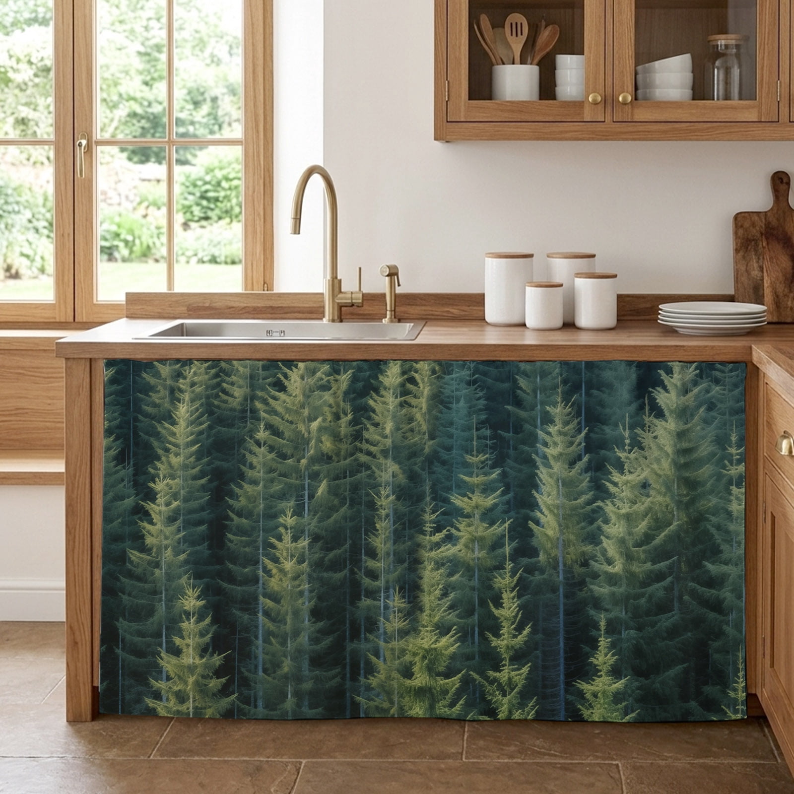 Cabinet Curtains 32"W x 55"L, Green Forest Sink Skirt for Bathroom ...