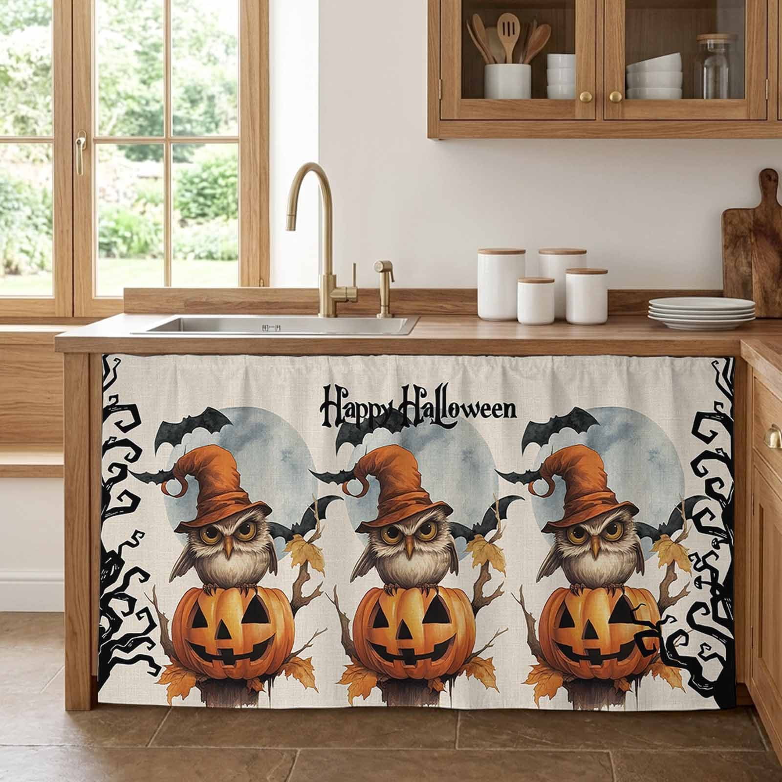 Cabinet Curtains 32"W x 55"L, Happy Halloween Sink Skirt for Bathroom ...
