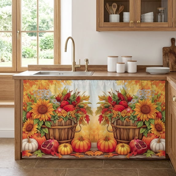 Cabinet Curtains 32"W x 55"L, Orange Pumpkins Fall Sink Skirt for ...