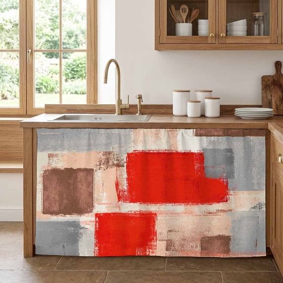 Cabinet Curtains 32"W x 55"L, Red Ombre Sink Skirt for Bathroom Kitchen ...