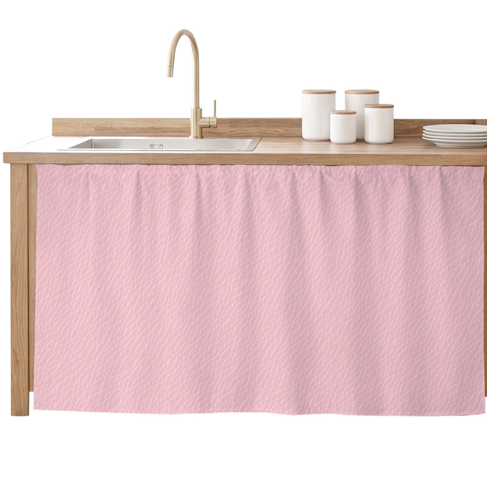 Cabinet Curtains 32"W x 55"L, Solid Pink Sink Skirt for Bathroom ...