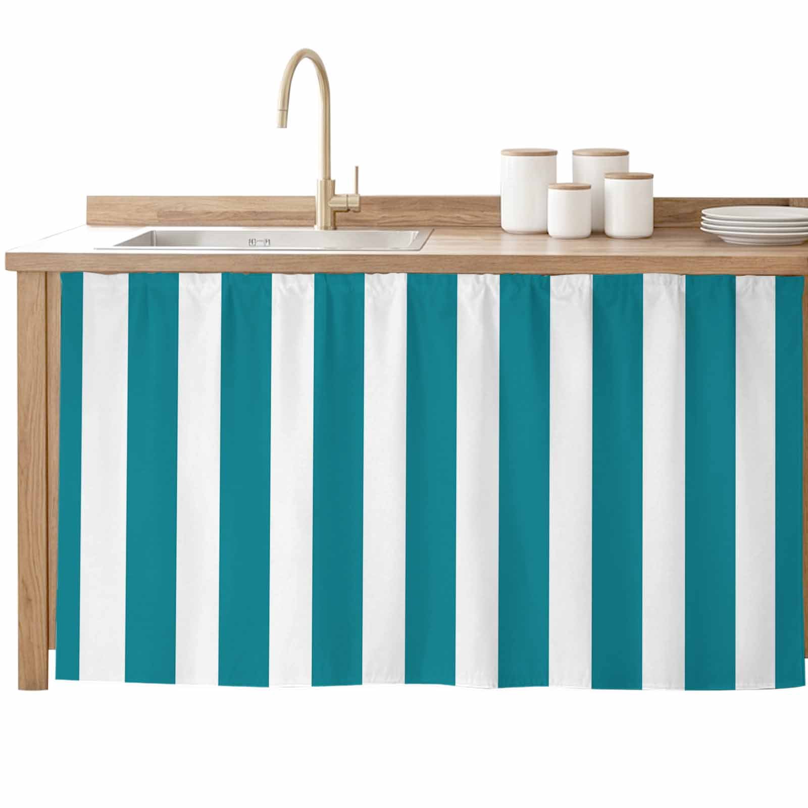 Cabinet Curtains 32"W x 55"L, Teal Striped Sink Skirt for Bathroom ...