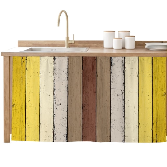 Cabinet Curtains 32"W x 55"L, Yellow Brown Sink Skirt for Bathroom ...