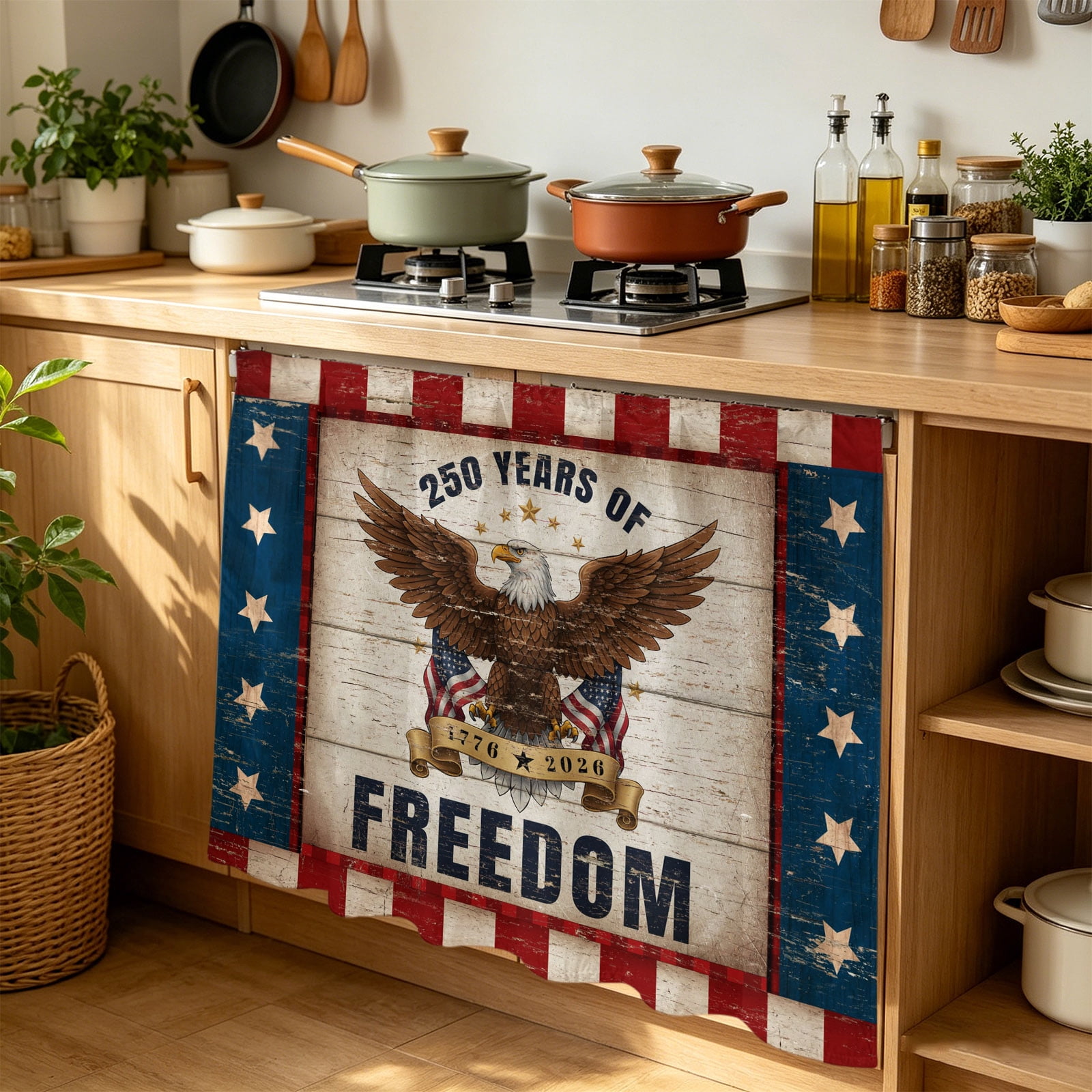 Cabinet Curtains 35"W x 35"L, Anniversary USA Flag Sink Skirt for ...