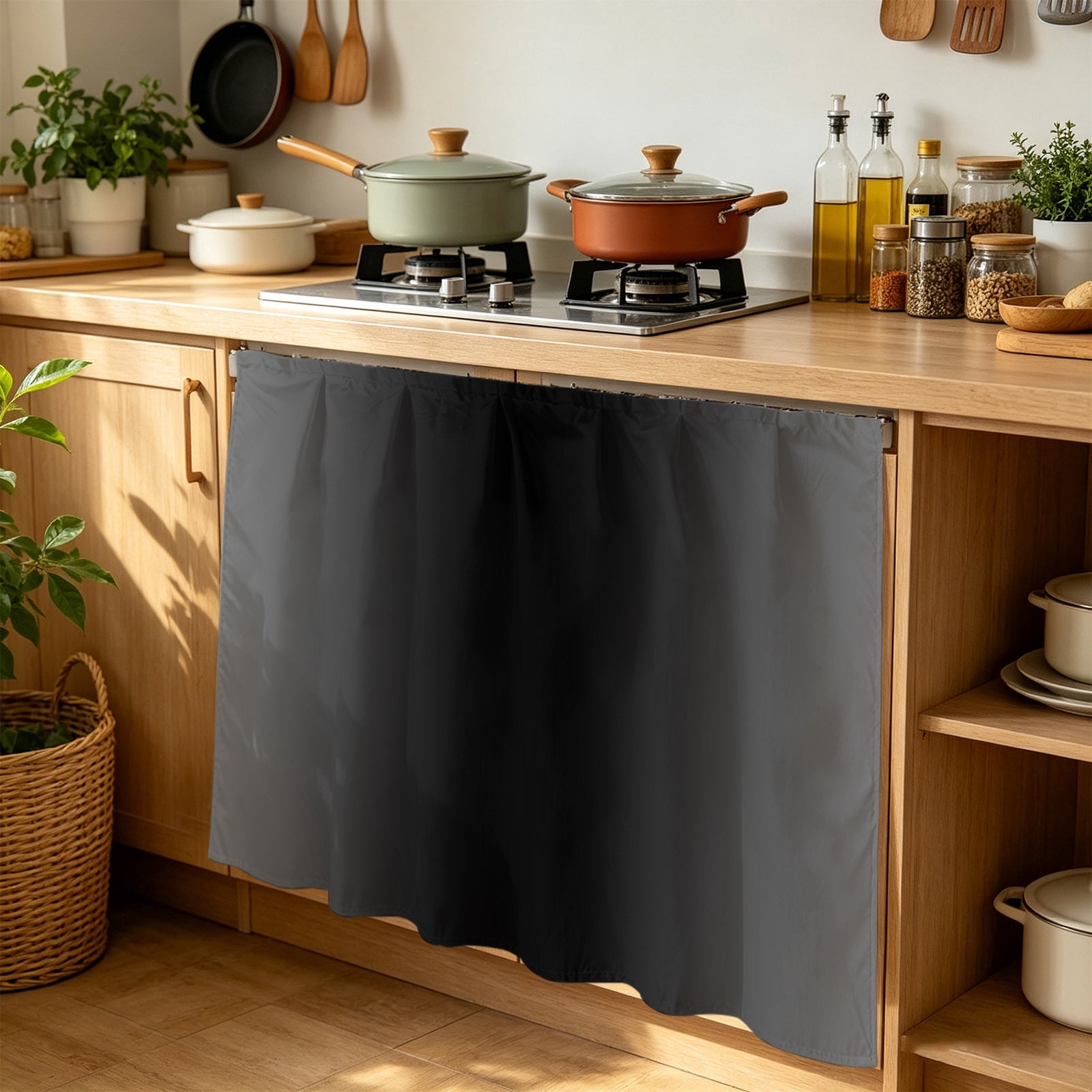 Cabinet Curtains 35"W x 35"L, Black Grey Ombre Sink Skirt for Bathroom ...