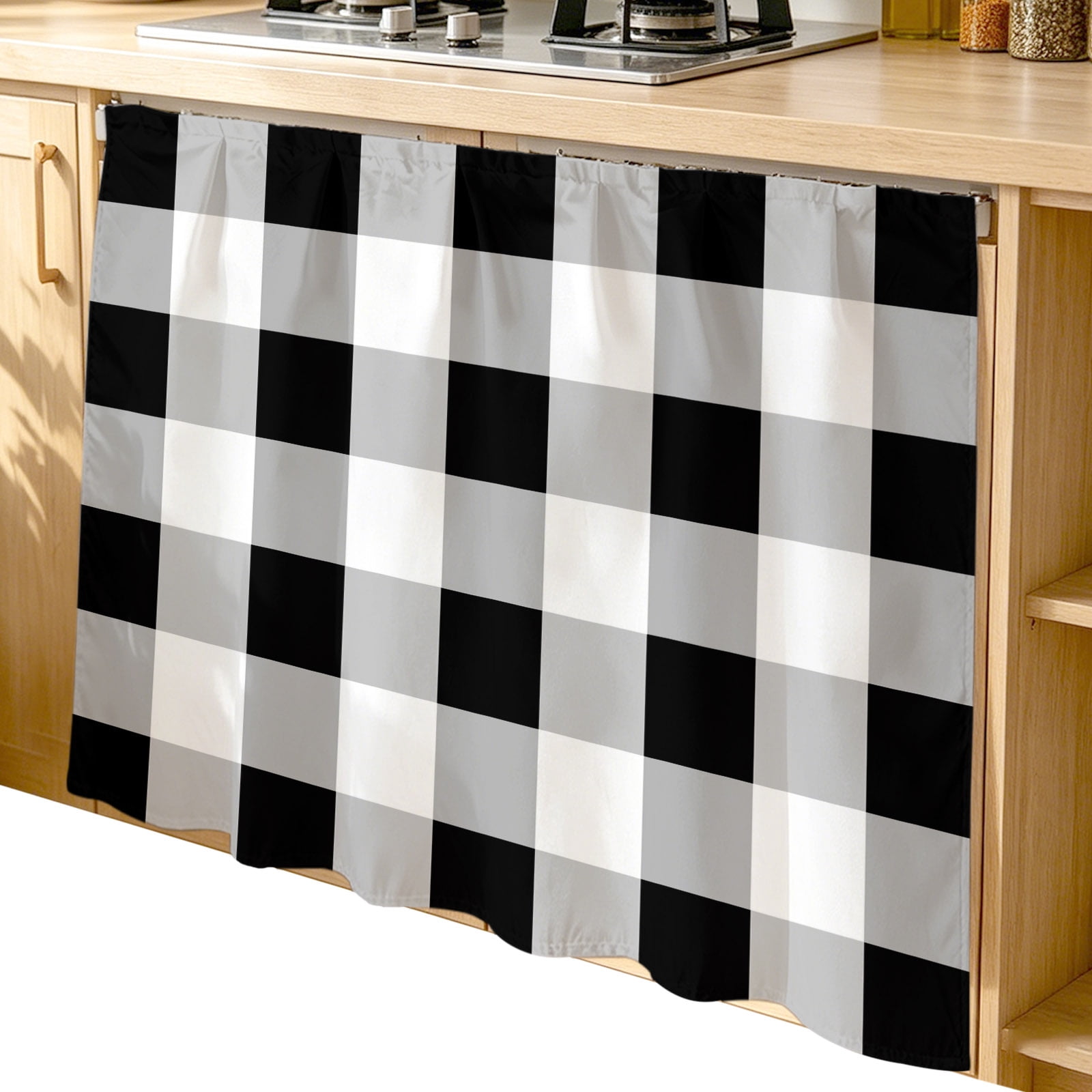 Cabinet Curtains 35"W x 35"L, Black White Plaid Sink Skirt for Bathroom ...