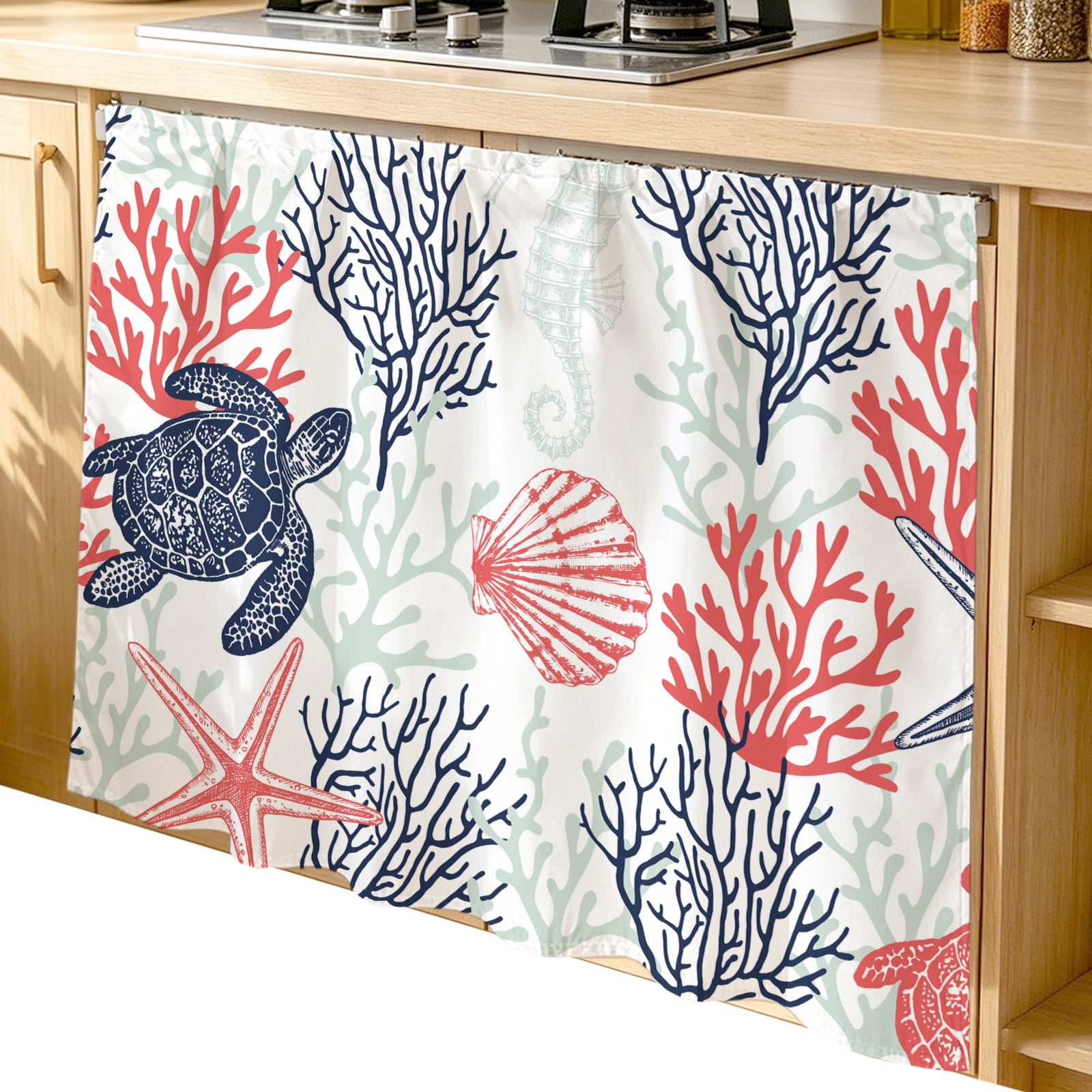 Cabinet Curtains 35"W x 35"L, Blue Red Coastal Sink Skirt for Bathroom ...