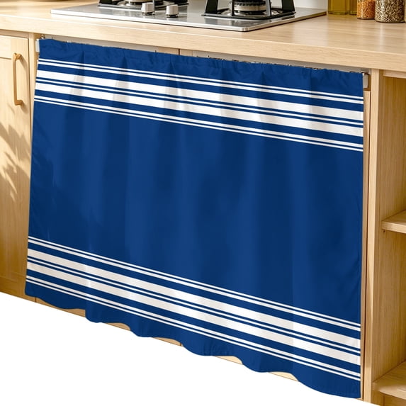 Cabinet Curtains 35"W x 35"L, Blue Striped Sink Skirt for Bathroom ...