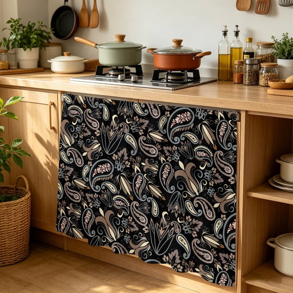 Cabinet Curtains 35"W x 35"L, Boho Black Floral Sink Skirt for Bathroom ...