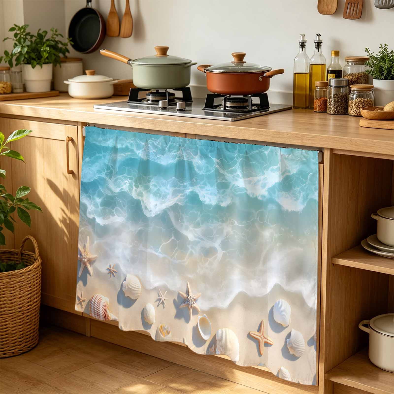 Cabinet Curtains 35"W x 35"L, Coastal Summer Beach Sink Skirt for ...