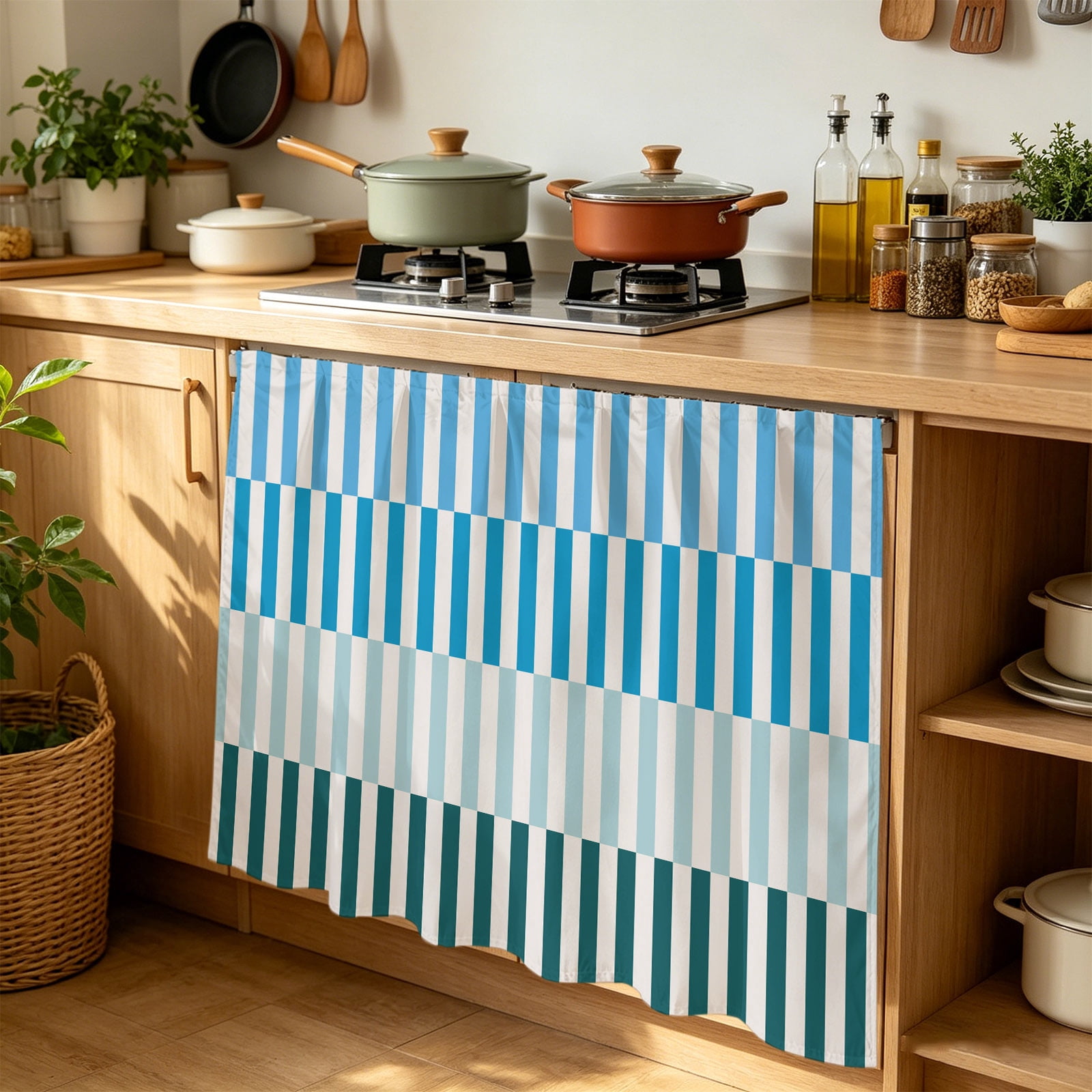 Cabinet Curtains 35"W x 35"L, Colorful Stripe Sink Skirt for Bathroom ...