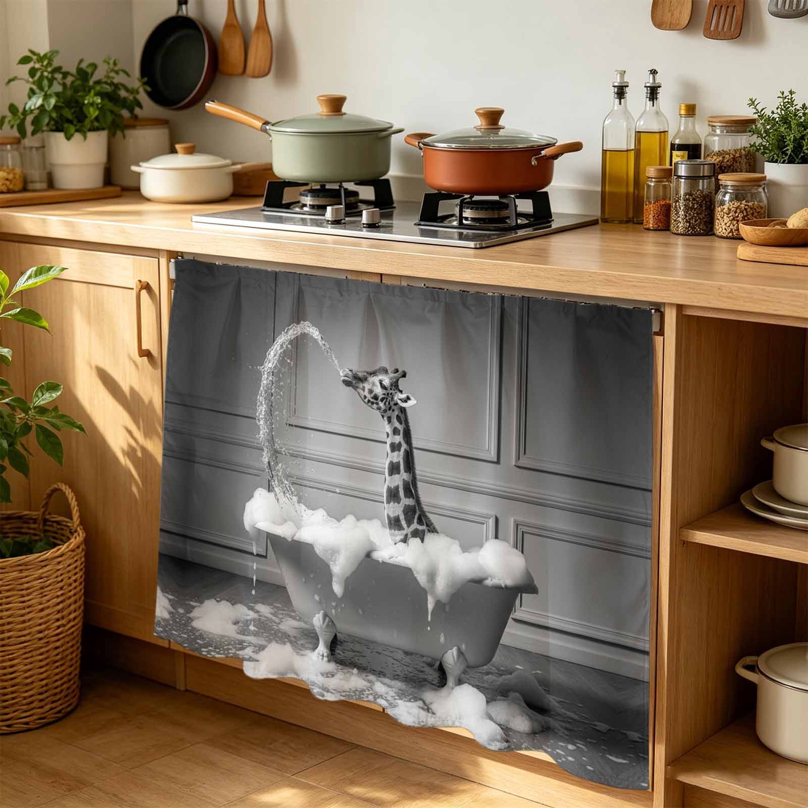 Cabinet Curtains 35"W x 35"L, Giraffe Sink Skirt for Bathroom Kitchen ...