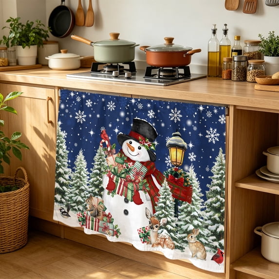 Cabinet Curtains 35"W x 35"L, Navy Blue Christmas Sink Skirt for ...