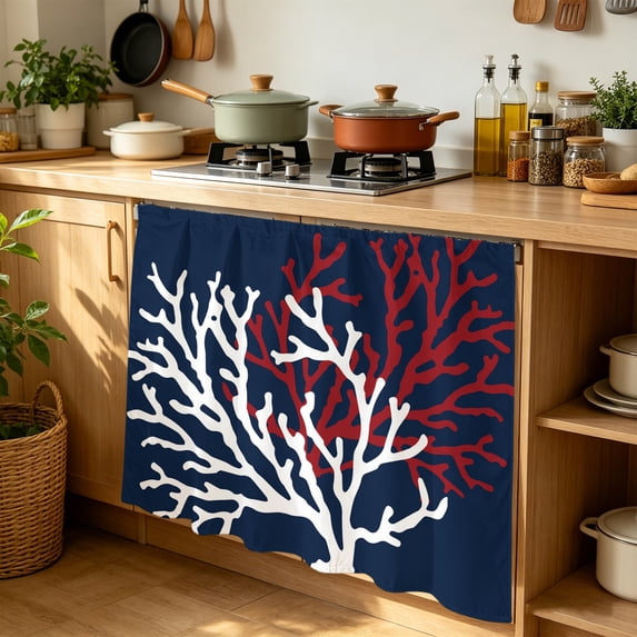 Cabinet Curtains 35"W x 35"L, Red White Coral Sink Skirt for Bathroom ...