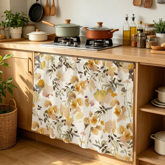 Cabinet Curtains 35"W x 35"L, Vintage Orange Flower Sink Skirt for ...