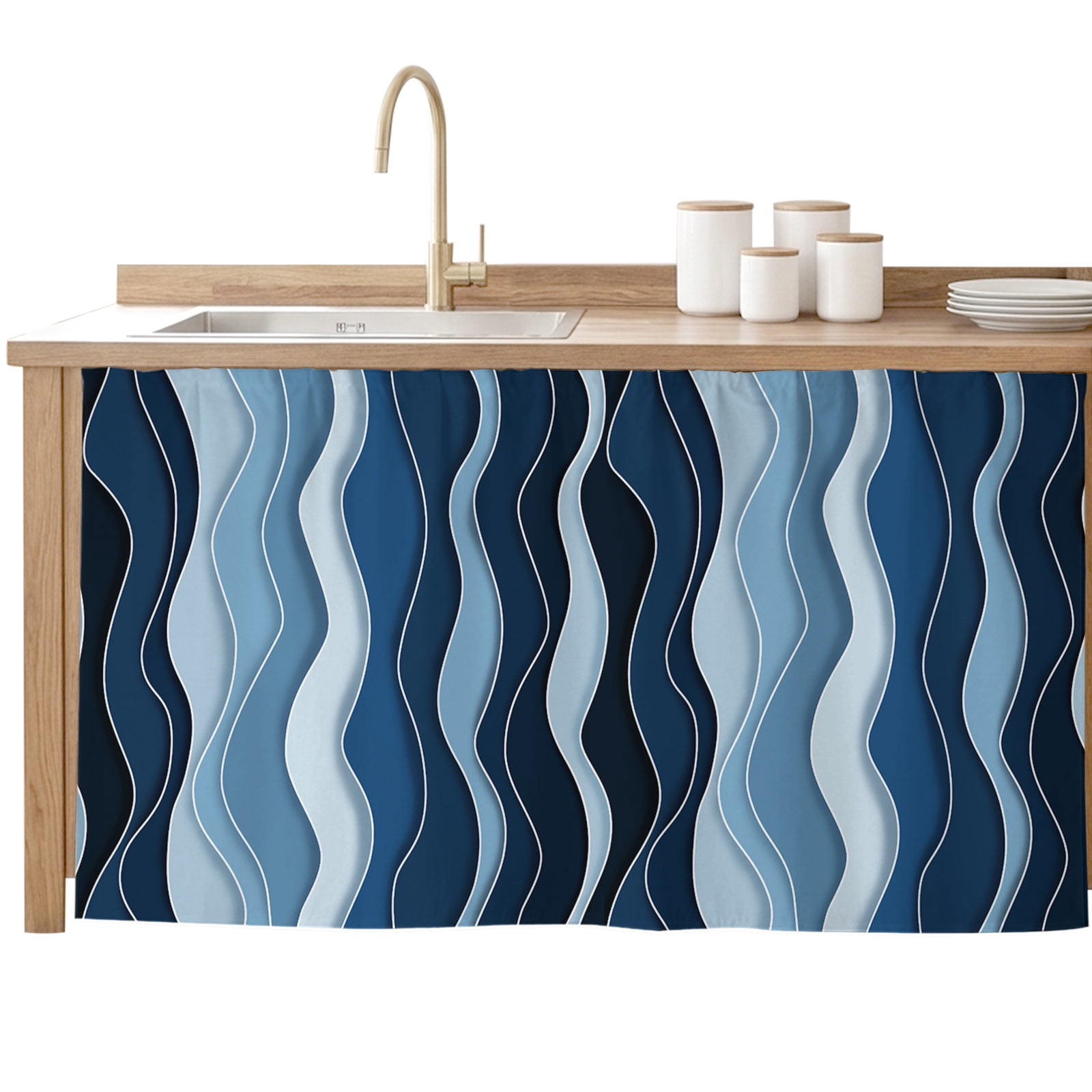 Cabinet Curtains for Shelves, Abstract Blue Moire Under Sink Cabinet ...