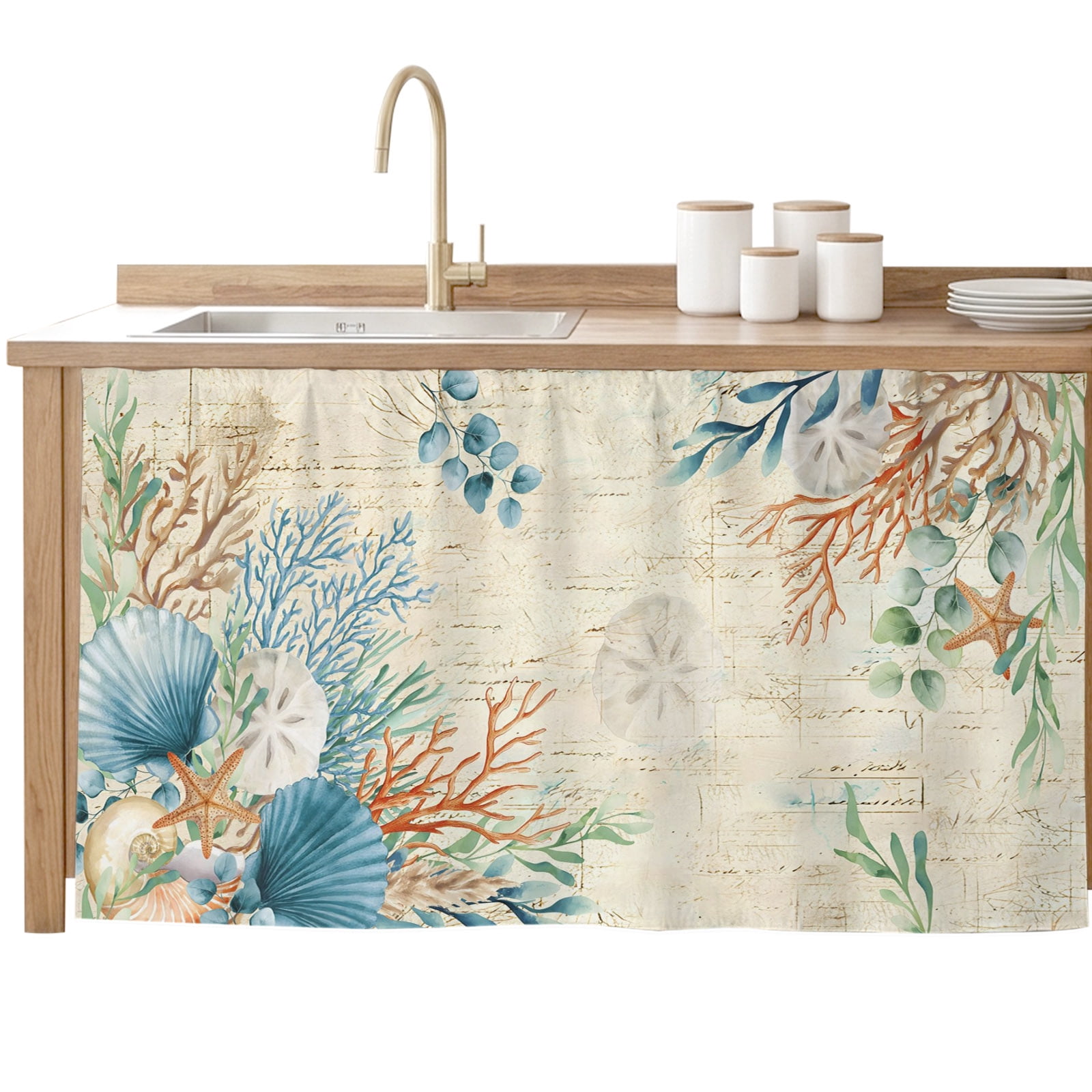 Cabinet Curtains for Shelves, Beige Beach Coastal Under Sink Cabinet ...