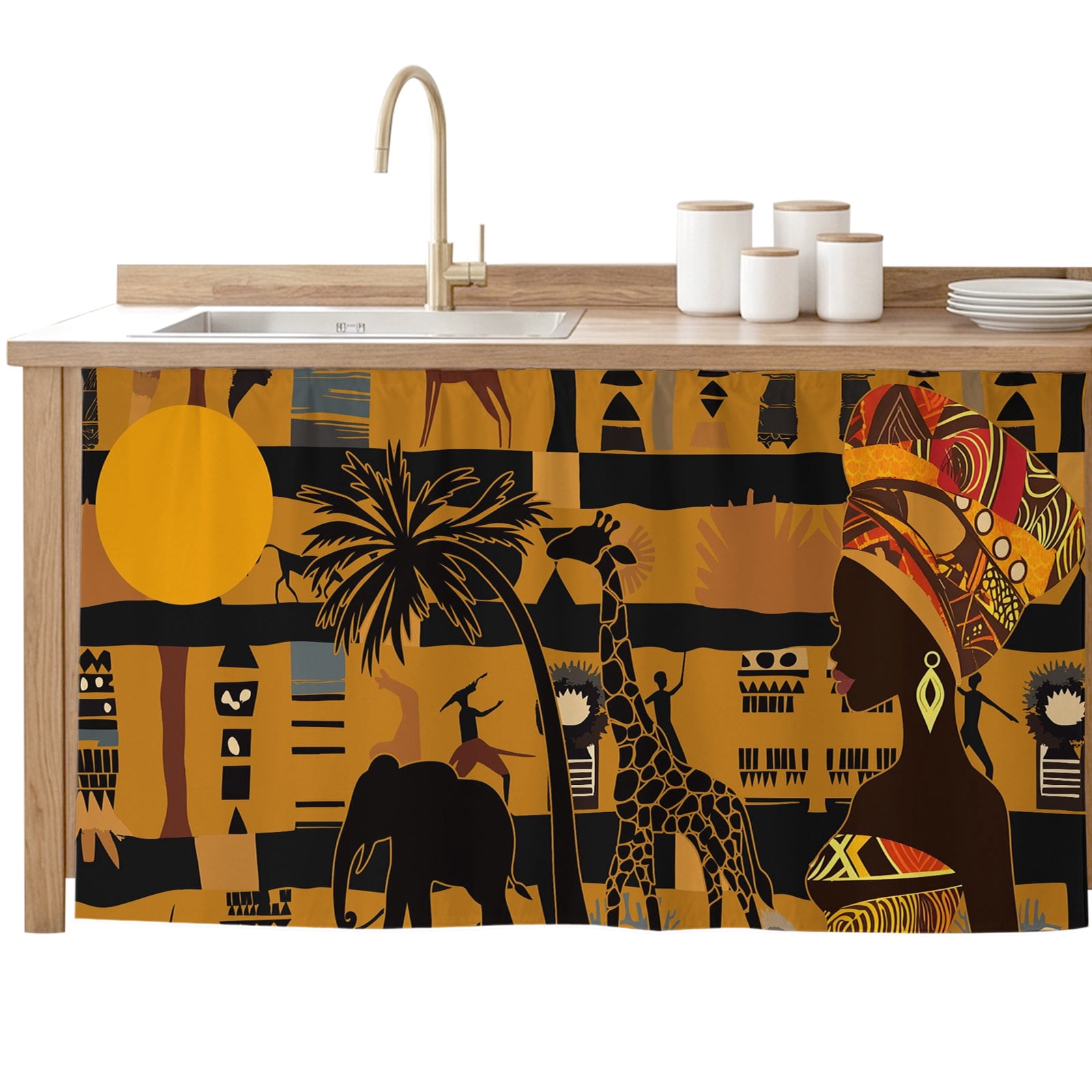 Cabinet Curtains for Shelves, Black African Women Under Sink Cabinet ...