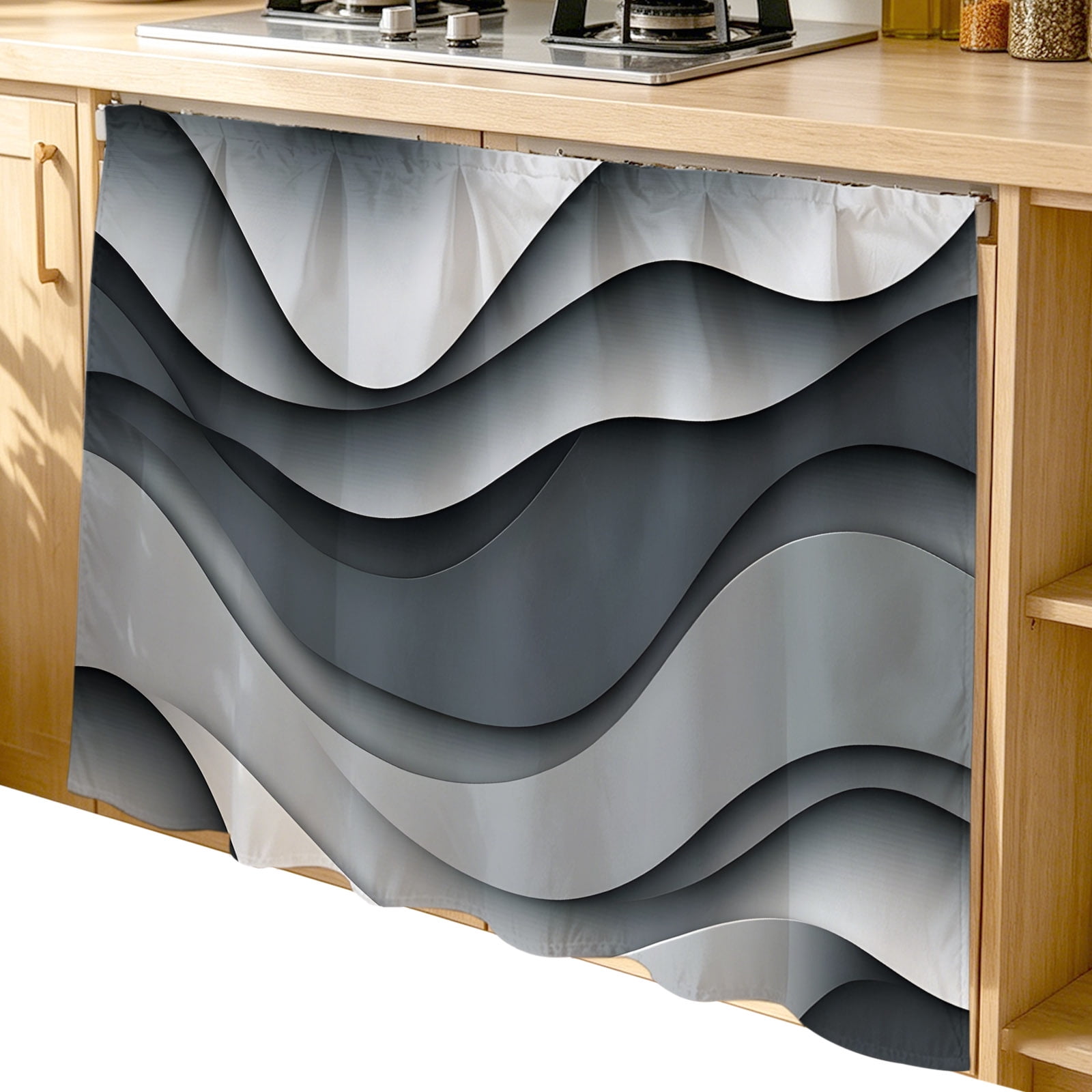 Cabinet Curtains for Shelves, Black Gray Ombre Under Sink Cabinet ...