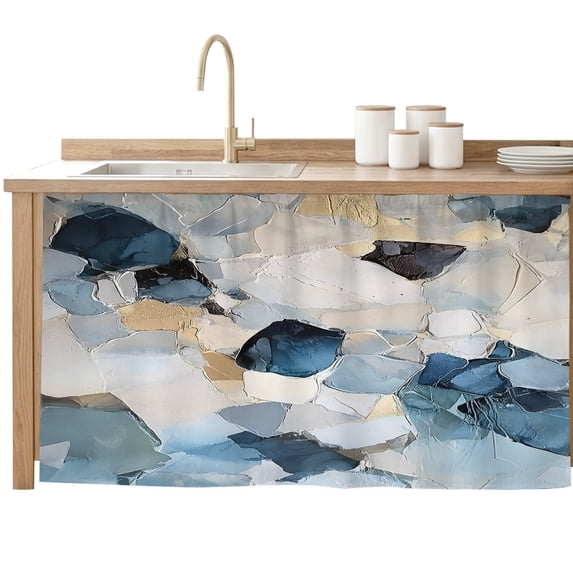 Cabinet Curtains for Shelves, Blue Geometric Under Sink Cabinet Curtain ...