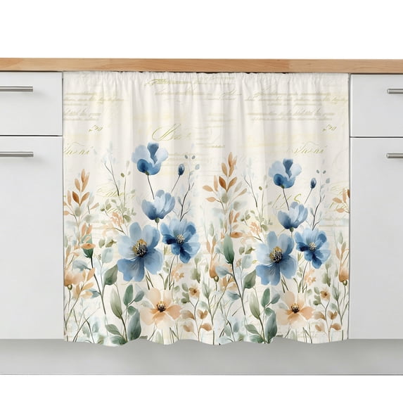 Cabinet Curtains for Shelves, Blue Spring Floral Under Sink Cabinet ...